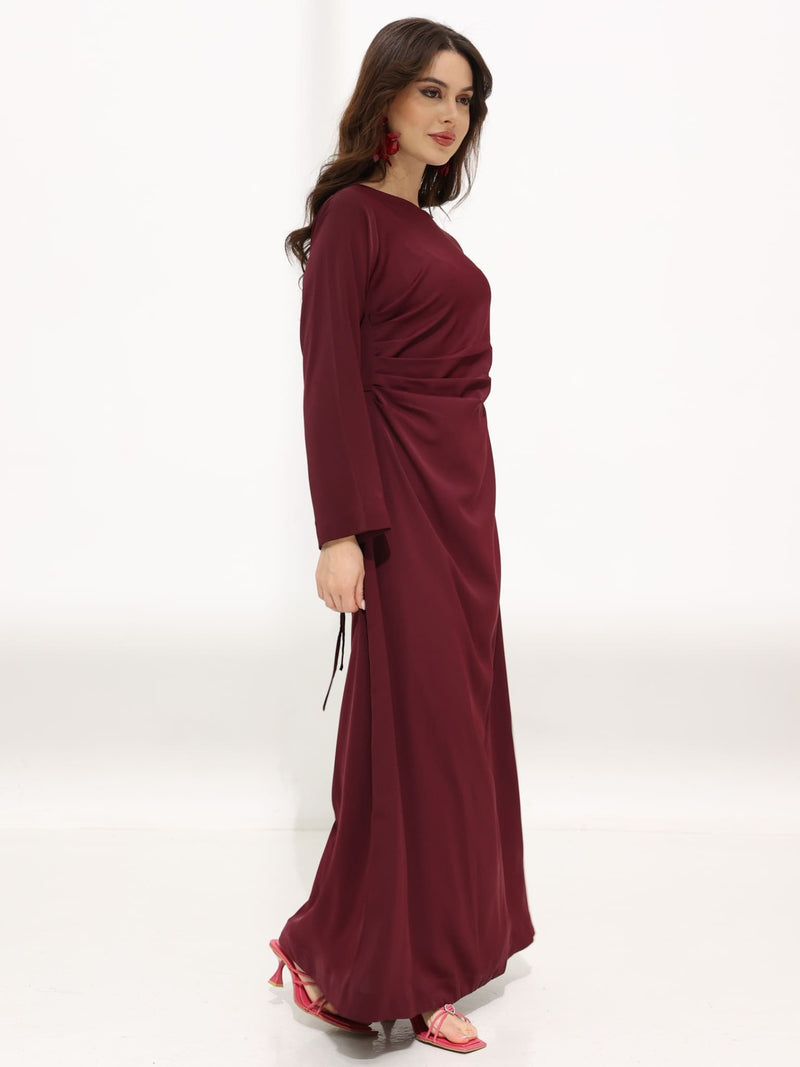 Cressida Maroon Pleat Long Dress