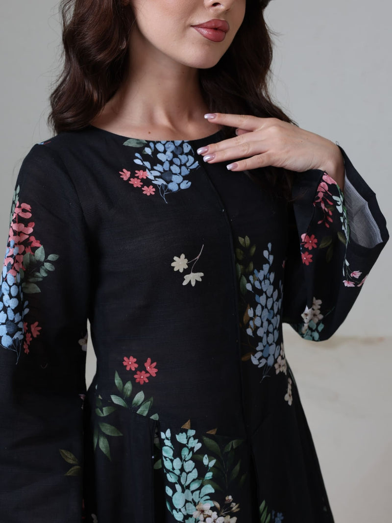Arisia Black Printed Panel Dress