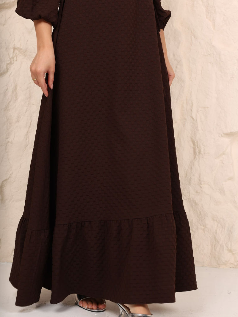 Brown Textured Long Dress