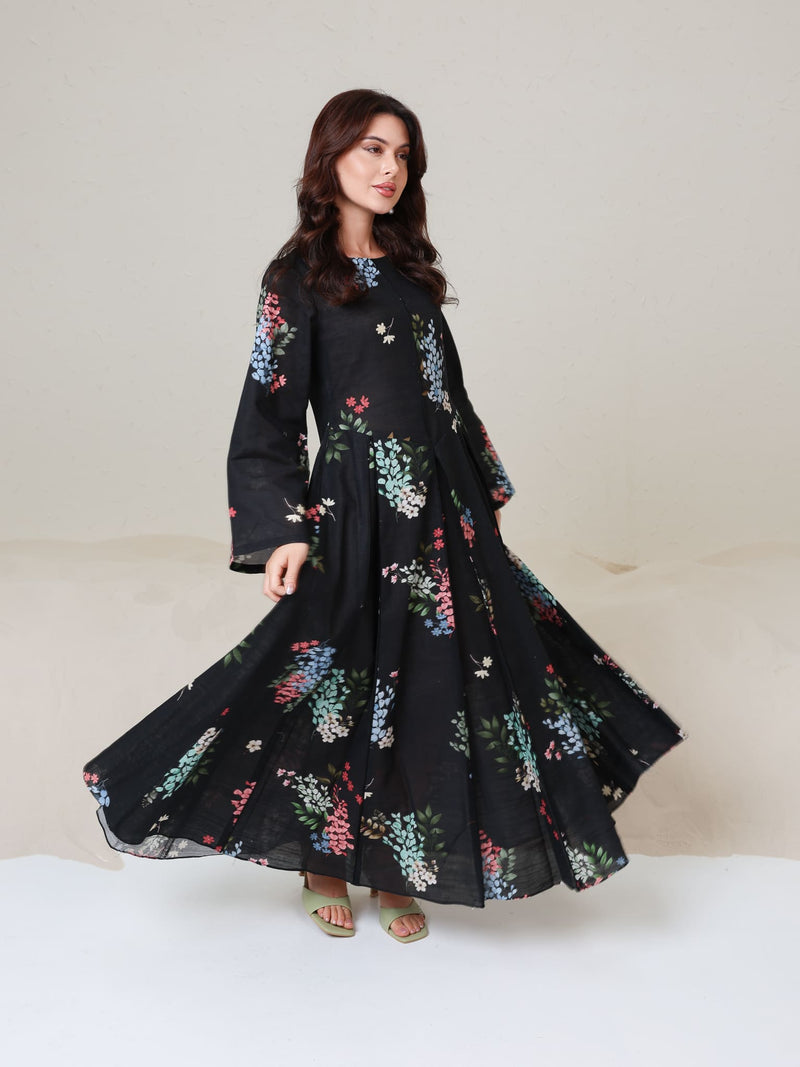 Arisia Black Printed Panel Dress