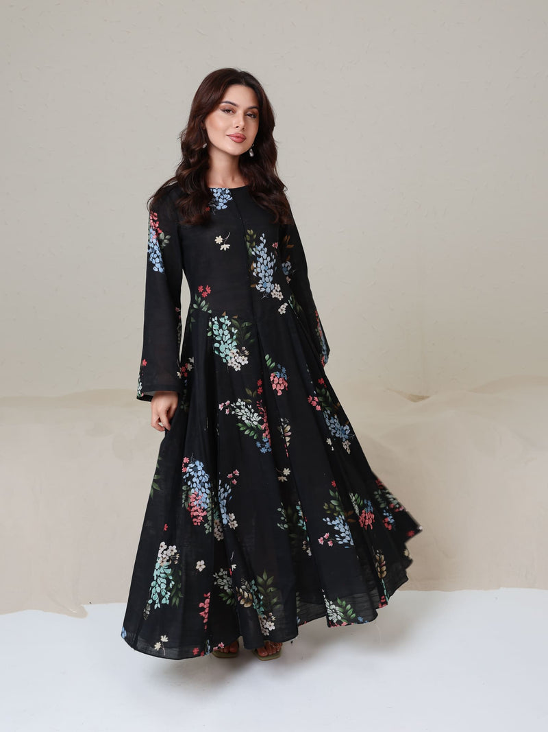 Arisia Black Printed Panel Dress