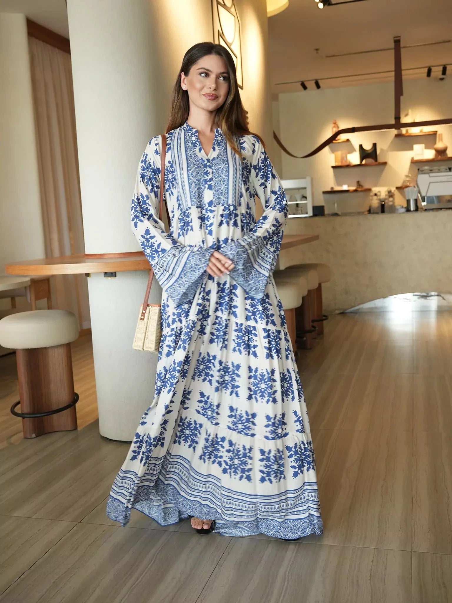 Lelan Motif Blue Dress