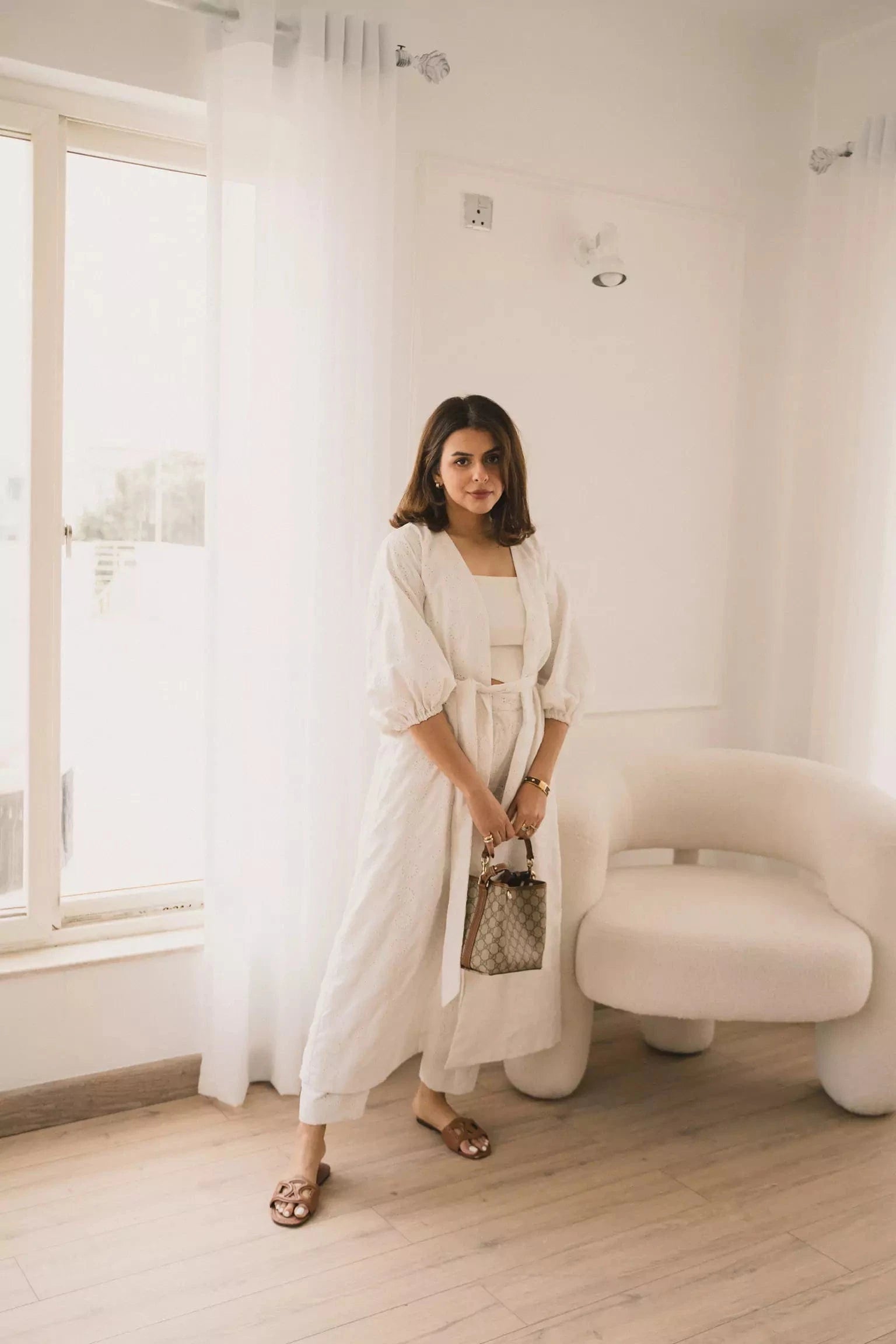 Amy Cutwork Co Ord Set In White
